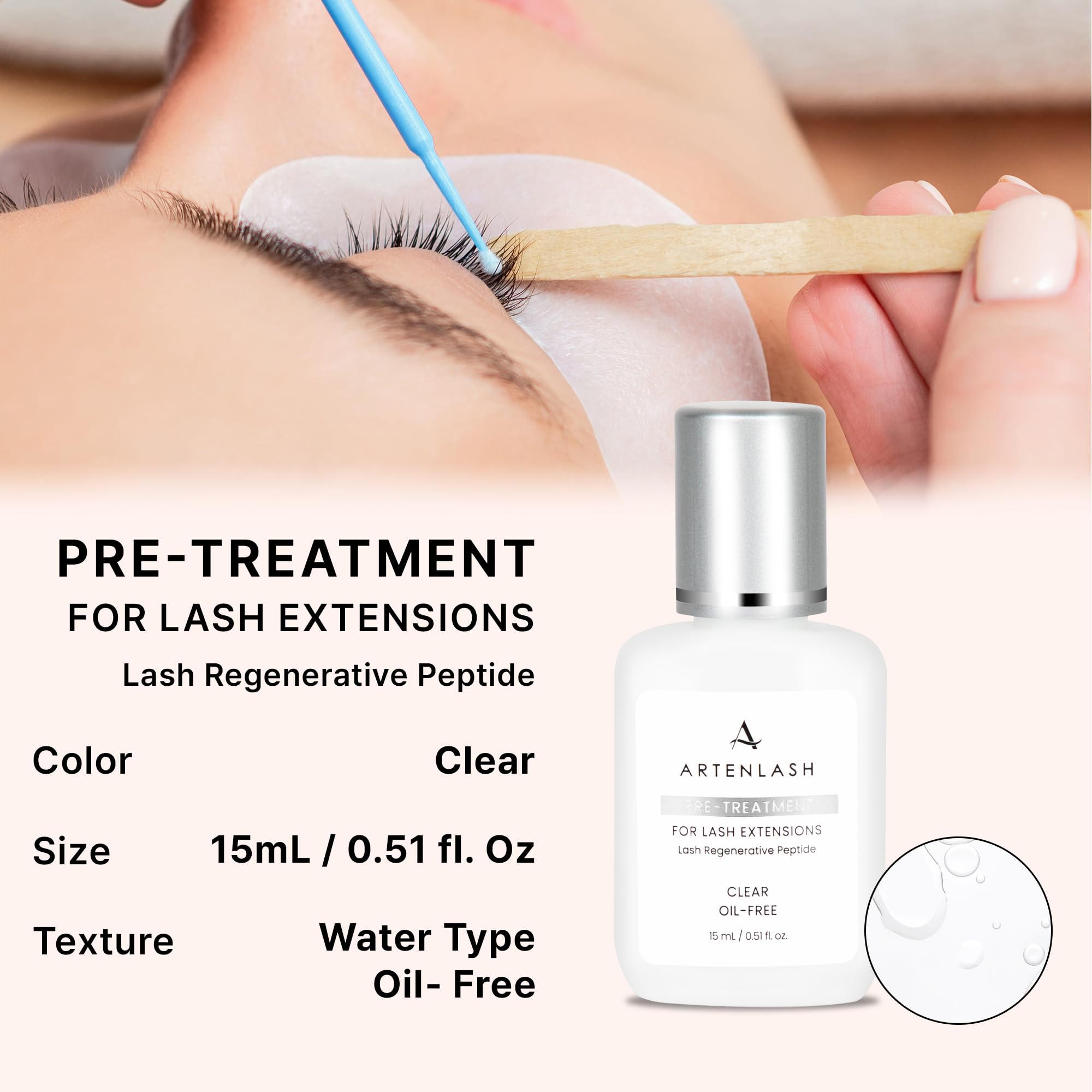 Artenlash Eyelash Extension Pre-treatment Lash Primer for Lash Extensions 15 mL Made in Korea Lash Supplies Oil Free Clear Water Type