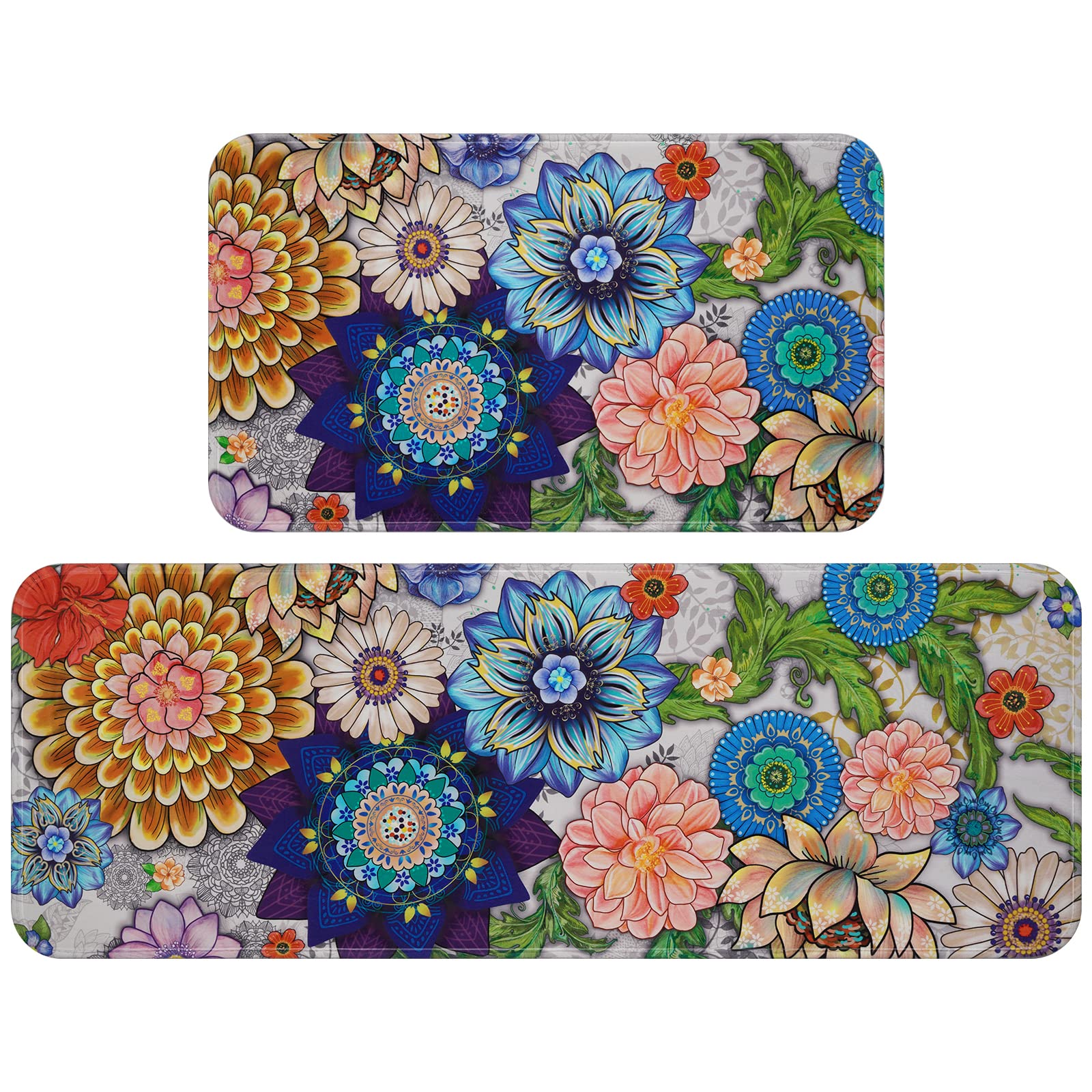 ASPMIZ Boho Kitchen Mat 2 PCS Cushioned Anti-Fatigue Kitchen Rugs Non Slip Memory Foam Kitchen Mats and Rugs Farmhouse Kitchen Comfort Floor Mats for Home & Office, 18'' x 48'' + 18'' x 30'', Bohemian