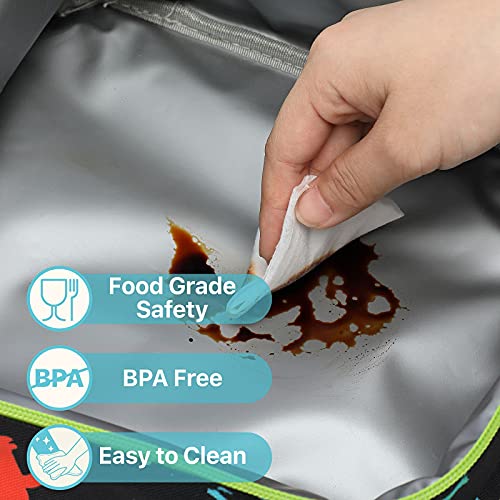 Bagseri Kids Lunch Box, Insulated Lunch Box Bag for Boys, Portable Reusable Toddler Lunch Cooler Bag for School, Water-resistant Lining(Black & Dinosaur)