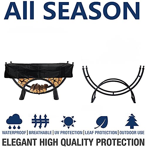 Becony Curved Firewood Rack Cover - Half Round Log Wood Pile Storage Protector for Indoor Outdoor, 210D Heavy Duty, 59 Inch (Black)