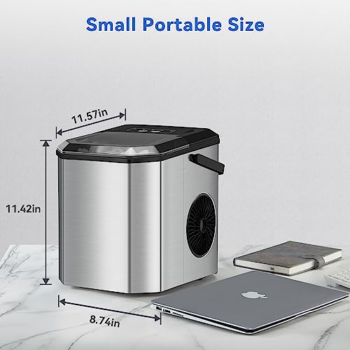 GAOMON Countertop Ice Maker, 26 lbs in 24 Hrs, 9 Cubes Ready in 6 Mins with Ice Scoop and Basket, Portable Ice Cube Maker Self-Cleaning, 2 Sizes of Bullet Ice for Home Kitchen Office Bar Party