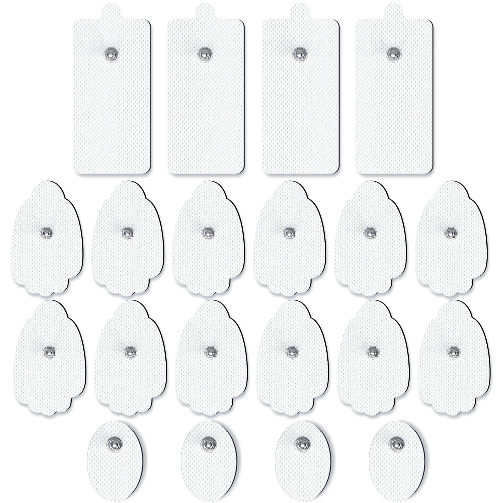 AVCOO 20-Pack TENS/EMS Unit Replacement Pad for More Than 50 Times Use, Multi-Size TENS Unit Replacement Pads Certificated Latex-Free, Compatible with TENS Devices Using 3.5mm Button Connector Leads