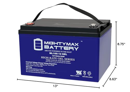 Mighty Max Battery ML100-12GEL - 12 Volt 100 AH, GEL Type, Internal Thread (INT) Terminal, Rechargeable SLA AGM Battery