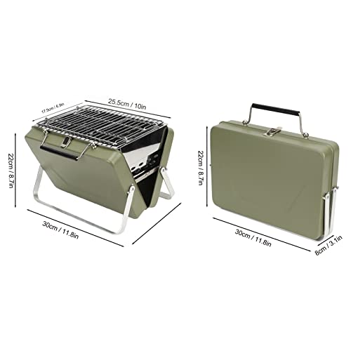 Astibym Folding Barbecue Grill, Non Stick Wavy Grid Mini Portable Charcoal BBQ Grill for Backyard Picnic(Green)