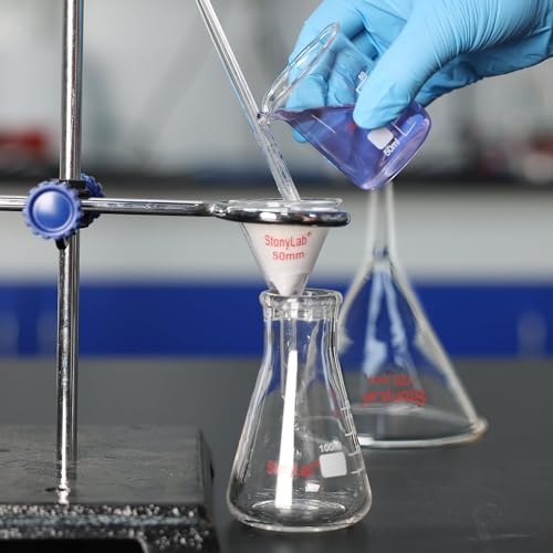 stonylab 1-Pack Glass 50 ml Heavy Wall Narrow Mouth Erlenmeyer Flasks with Heavy Duty Rim - (50ml Fits with StonyLab 4# Rubber Stopper)