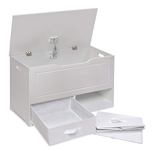 Badger Basket Kid's Up & Down Toy Box and Organizer with Two Reversible Fabric Bins - White