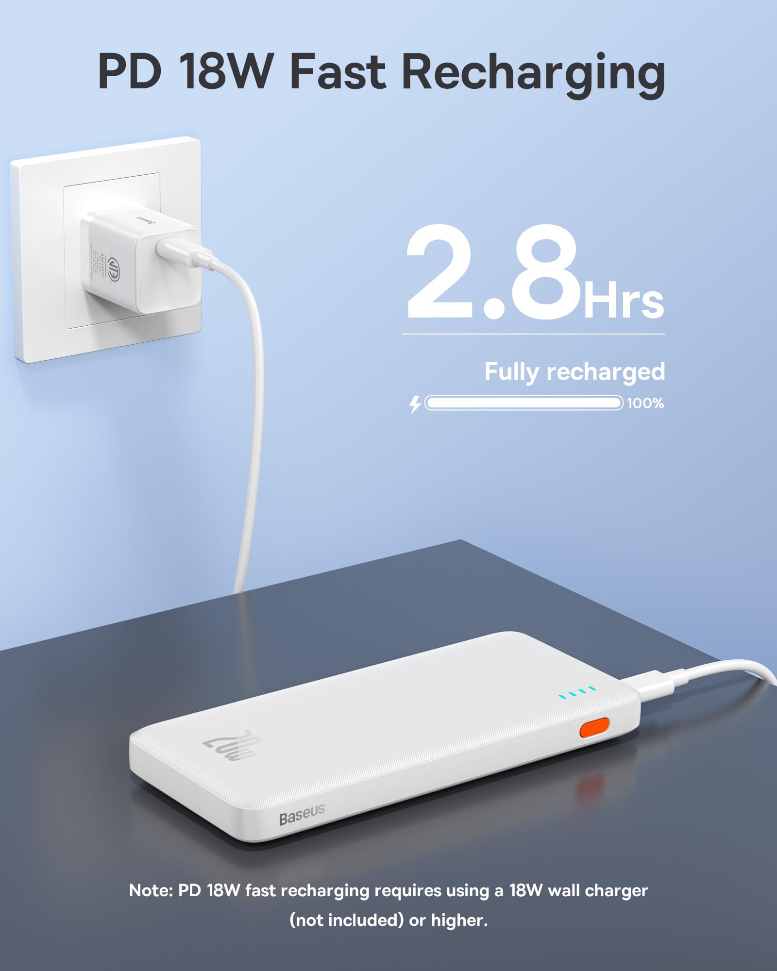 Baseus Portable Charger, Slim 20W PD USB C Power Bank 10000mAh Fast Charging Battery Pack, External Battery Compatible with iPhone 15 14 13 12 Pro Samsung S21 Google LG iPad Tablet, White