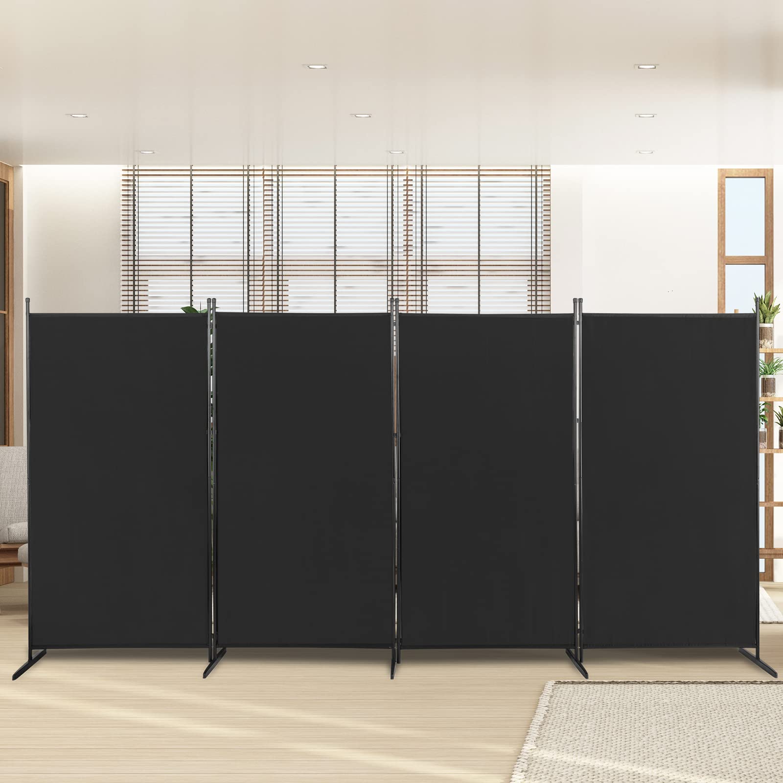 IMSEIGO 6 FT Folding Room Divider, Foldable & Portable Privacy Screens, 4 Panel Room Partition and Dividers, Indoor Room Privacy Fabric Screens for Home, Dorm, Office, Bedroom, Restaurant,Black