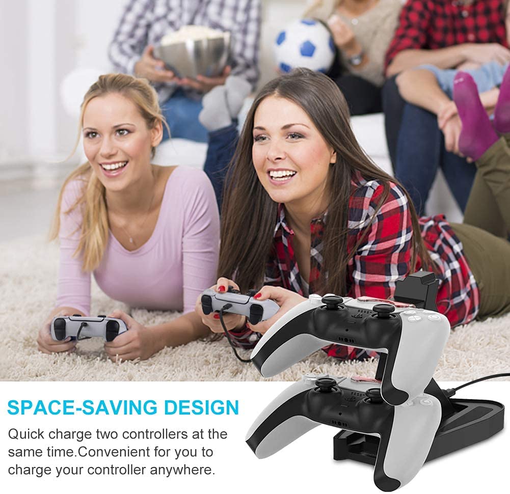 Find-MyWay PS5 Controller Charger, Dual USB Charging Station for Playstation 5 DualSense Controller Charger Charging Dock Station Stand with LED Indicator, Compatible for Sony PS5 DualSense Controller
