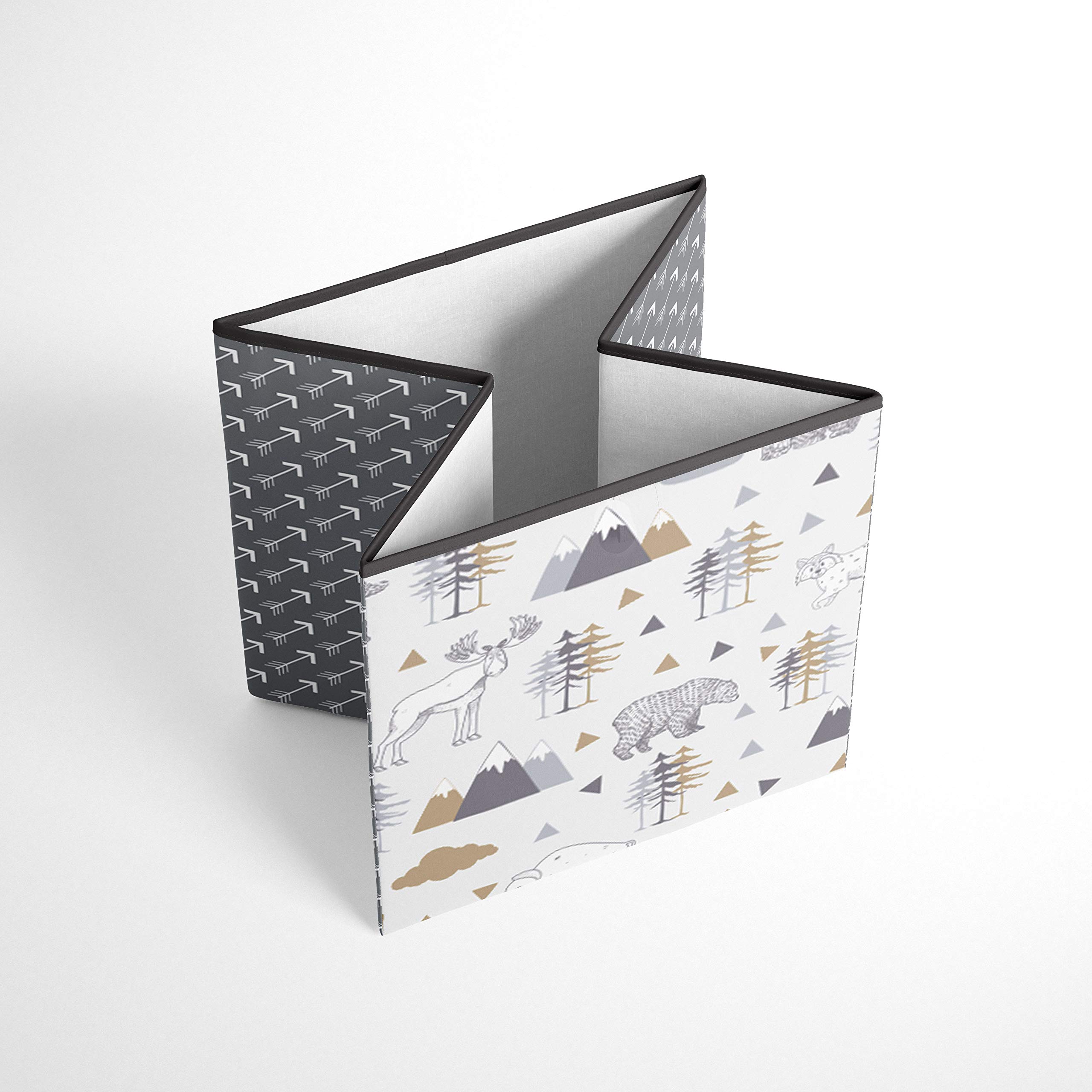 Bacati Woodlands Grey/Beige Neutral Cotton Storage Box Small, Beige/Grey