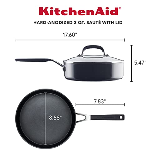 KitchenAid Hard Anodized Nonstick Saute/Fry Pan with Lid, 3 Quart, Onyx Black