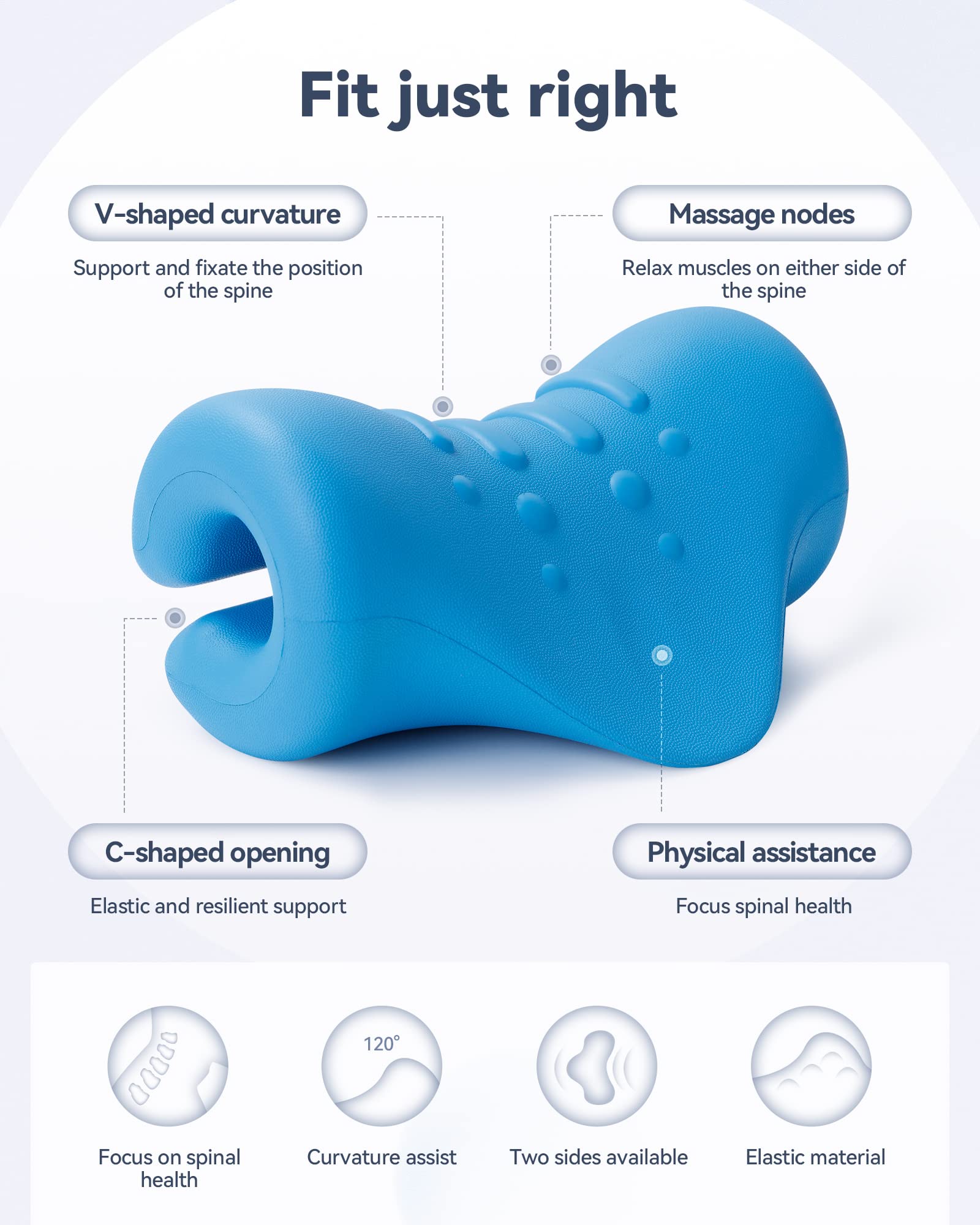 BLABOK Neck Stretcher Neck and Shoulder Relaxer,Portable Cervical Traction Device Neck Stretcher,Neck Posture Corrector Chiropractic Pillow for TMJ Pain Relief and Cervical Spine Alignment-Blue