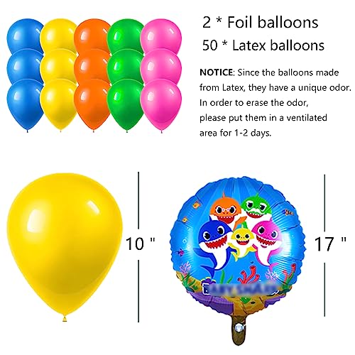 AOLDHYY 195 Pcs Shark Birthday Decorations, for 10 Guests, Shark Party Supplies, Including Birthday Banner, Blowing Dragon, Straw, Balloons, Tablecloth, Tableware, Gift Bag