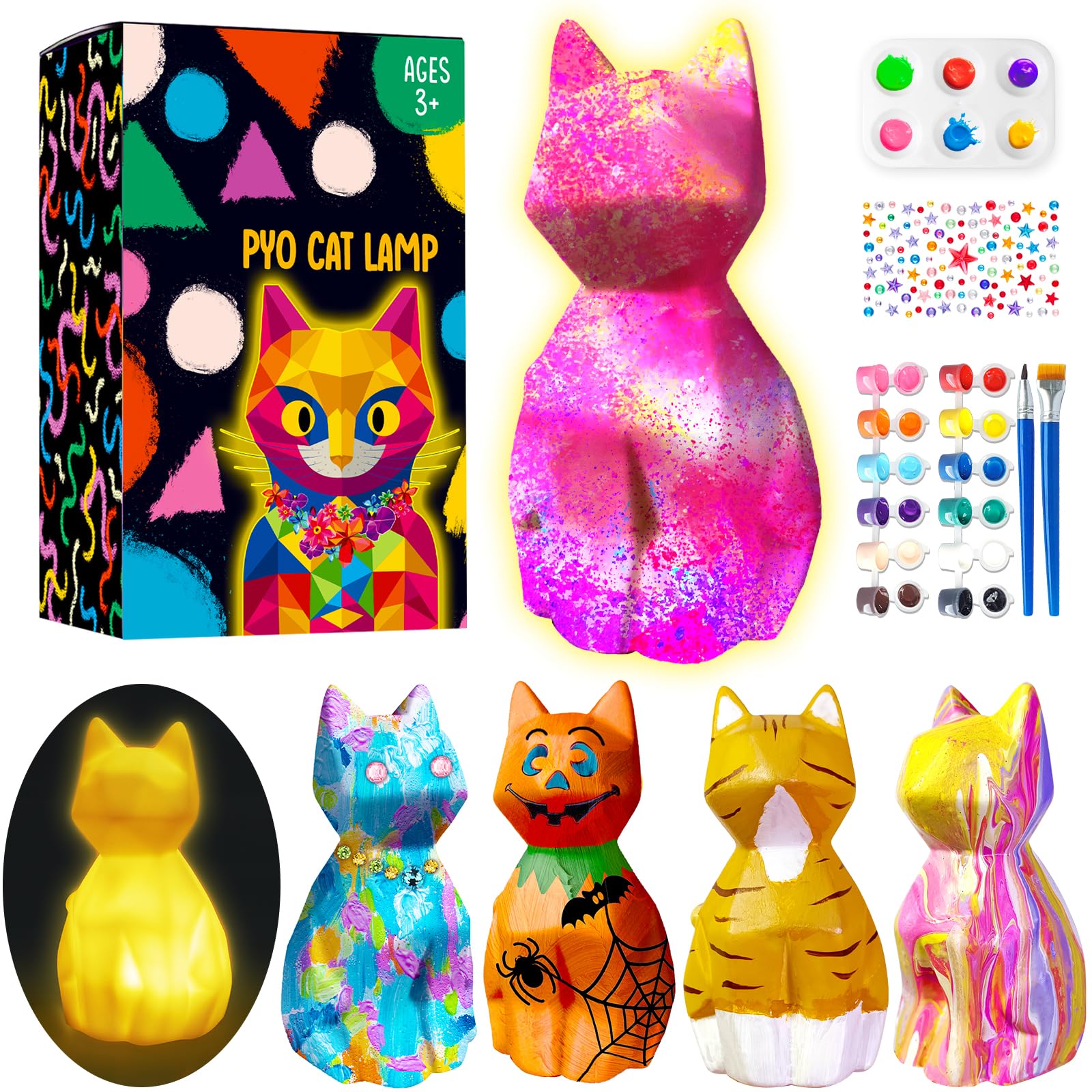 Goodyking Paint Your Own Cat Lamp Craft Kit, DIY 3D Warm Light Cat Lamp, Arts and Crafts for Kids Ages 8-12, Birthday Gifts for 8-12 Years Old Girls Boy, Painting Kit for Kids Ages 3 4 5 6 7 8 9+