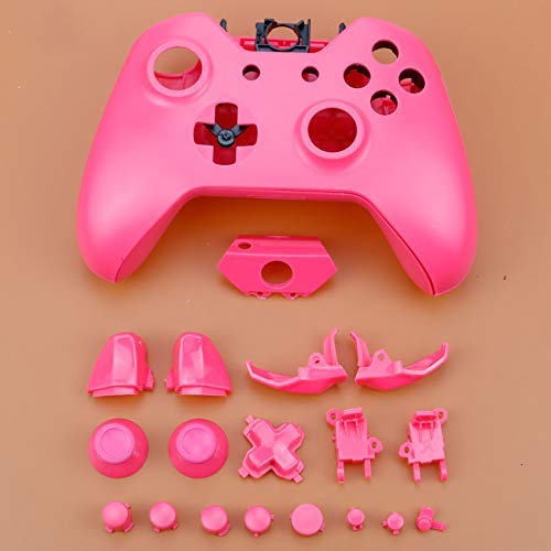 Full Housing Shell Case Cover + Middle Frame with Full Buttons for Xbox One Wireless Controller Without 3.5mm Jack Port (Pink)