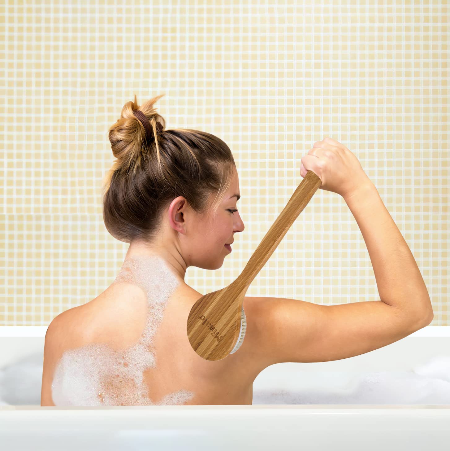 Minalo Best Bath Dry Body Brush -Natural Boar Bristles Shower Back Scrubber With Long Handle for Cellulite, Exfoliation, Detox