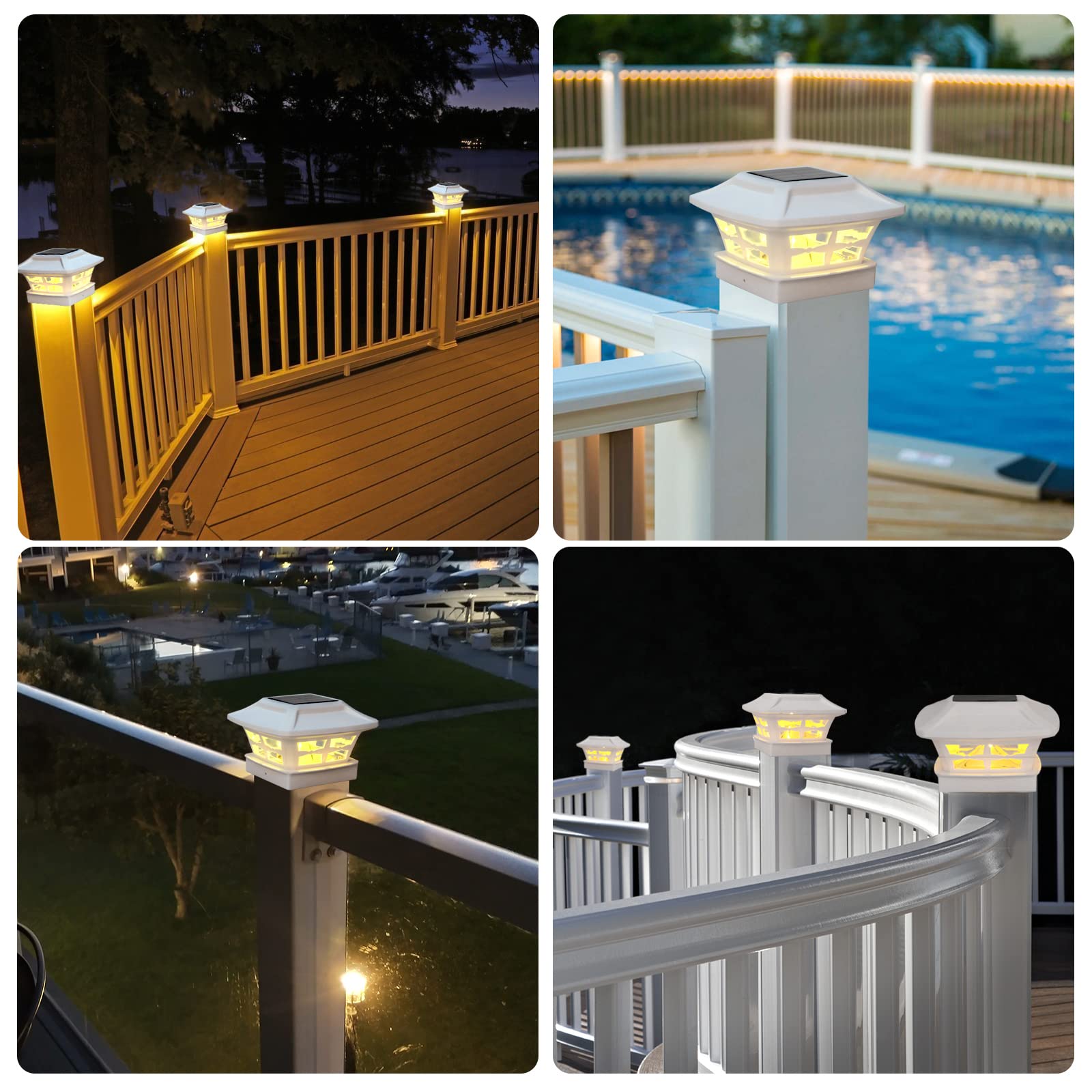 Solar Post Lights Outdoor 4x4 Post Cap Lights 4 Packs LED Deck Fence Light Waterproof Square Landscape Fence Lights for 4x4 PVC Vinyl Wood Post Garden Patio Yard Walkway White
