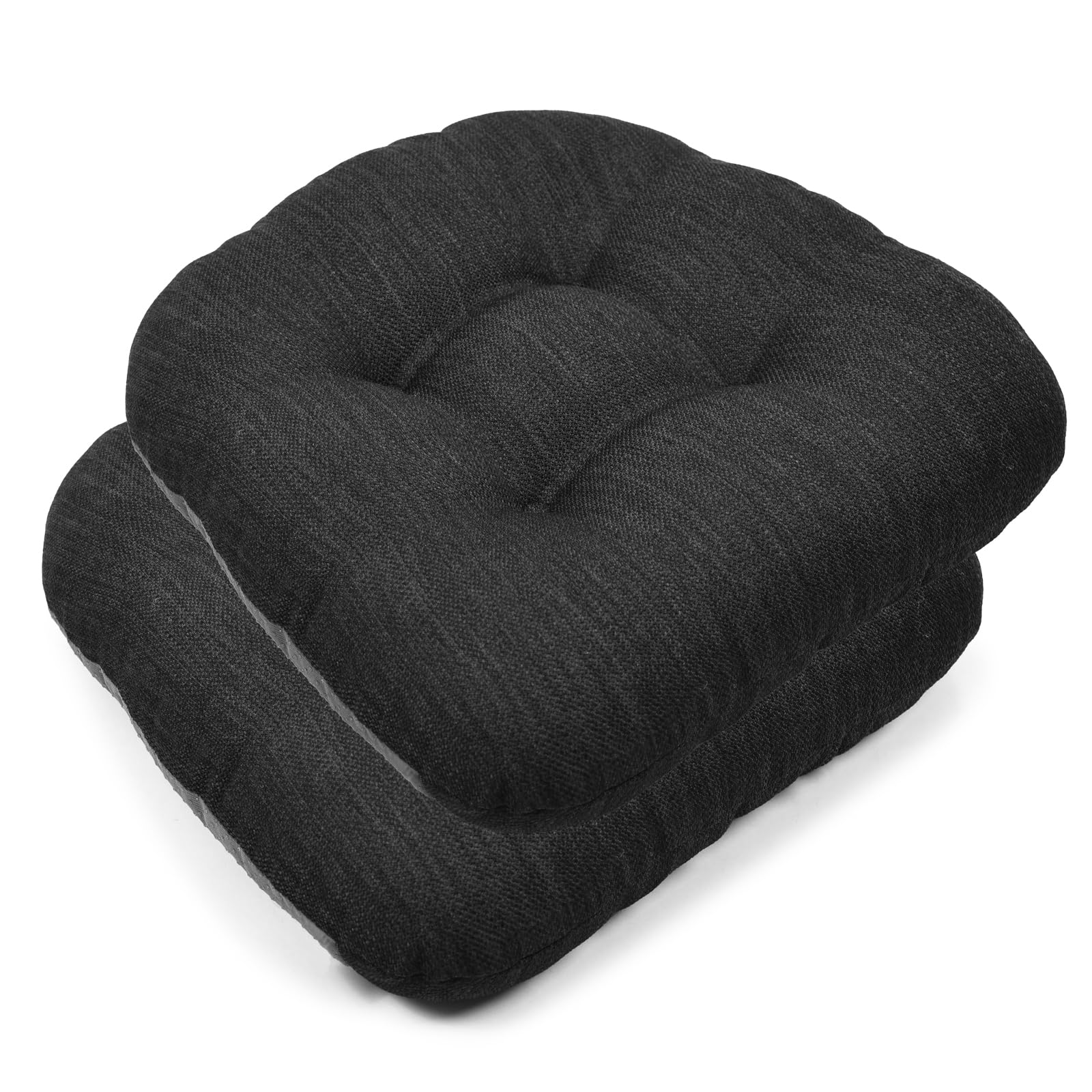 baibu 14×14 Metal Dining Chair Pads with Ties Set of 2, Super Soft Kitchen Chair Cushions Bar Stool Cushions with Non-Slip Bottom - 2 Cushions only (Black, 14×14×2.5in)