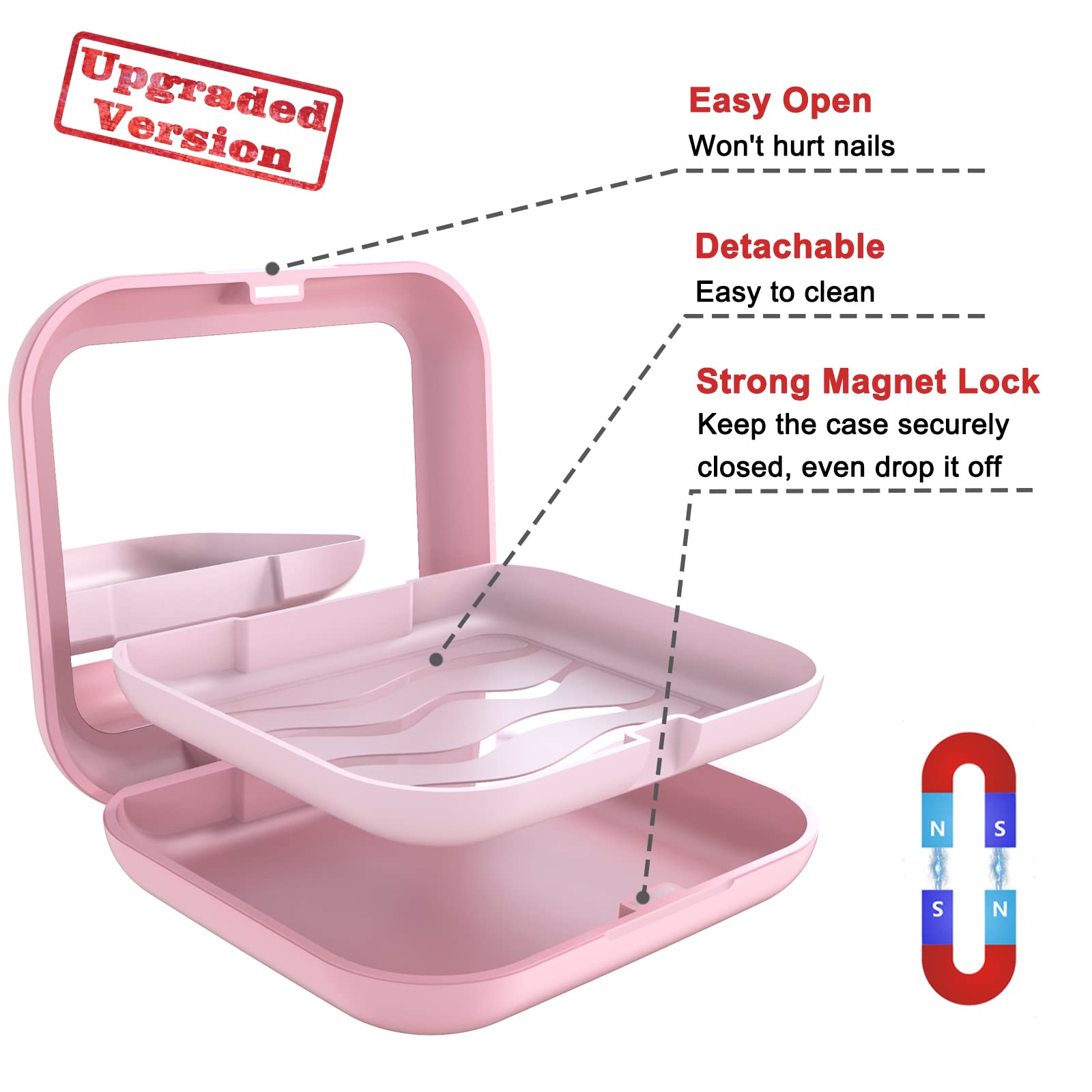 Aligner Case with Mirror and Aligner Removal Tool- Compatible with Invisalign, Aligners, and Mouth Guards, Premium Retainer Case with Magnetic Closure and Textured Liner- Easy to Use (Pink)