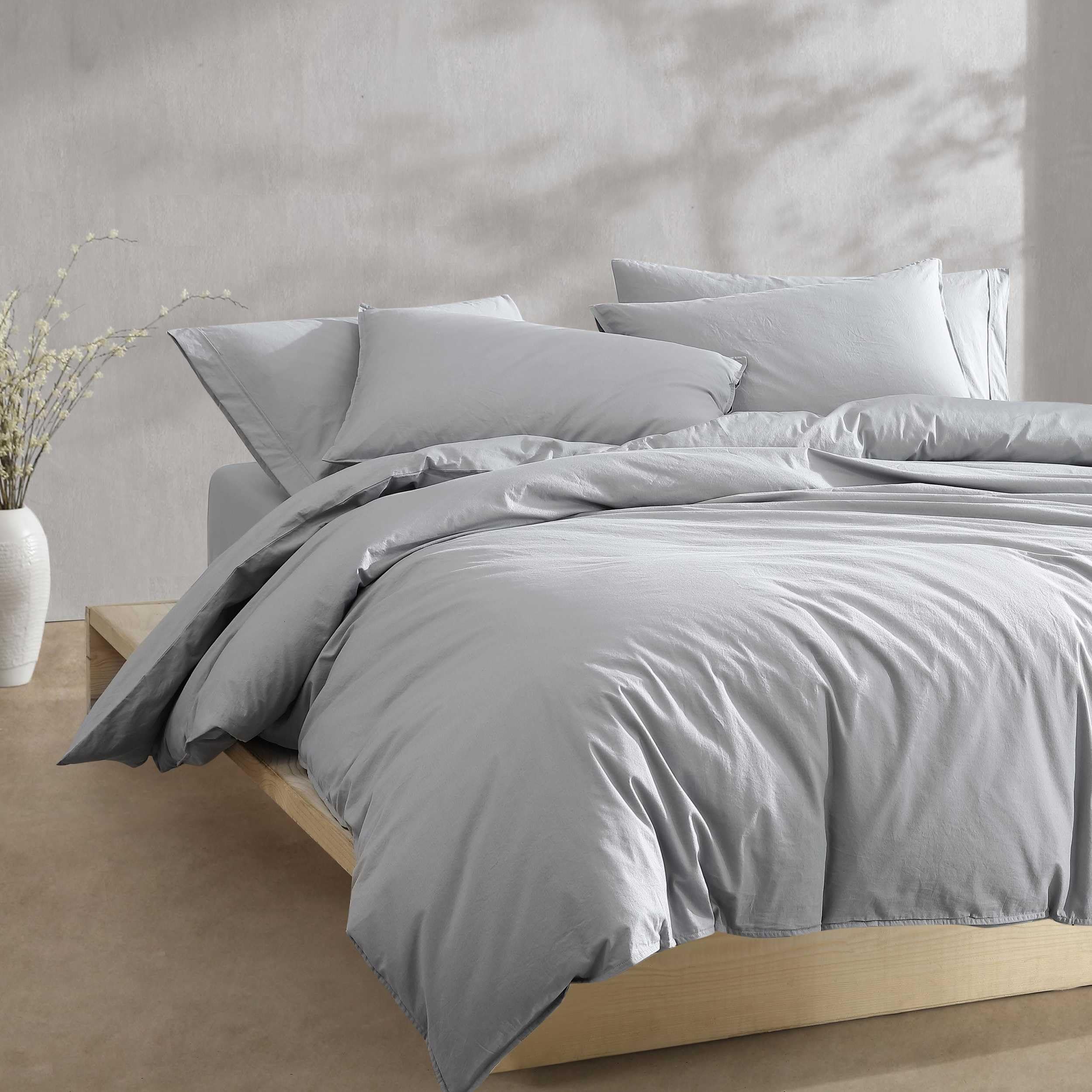 Calvin Klein - Queen Duvet Cover Set, Washed Cotton Percale Bedding, Luxuriously Soft Home Decor (Washed Percale Steel Blue, Queen)