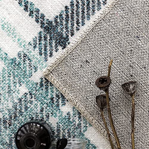 DECOMALL NELE Washable Area Rugs, Modern Lattice Non-Slip Carpet for Bedroom Living Room Sofa Dining Room, Blue 5’x7’