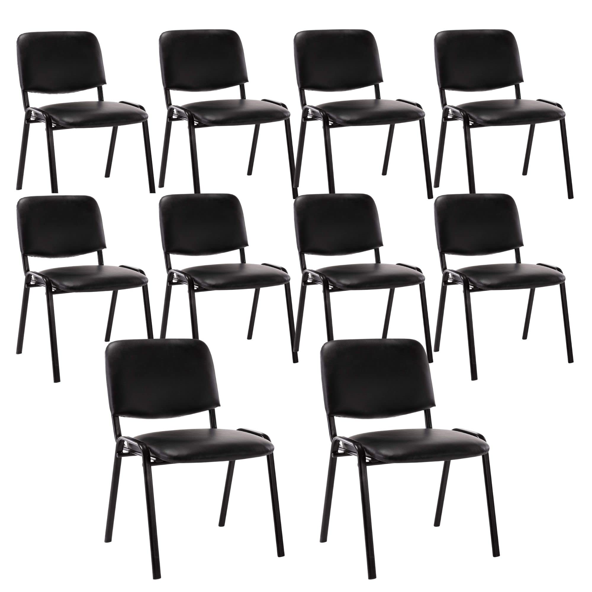 Black Comfort Office Waiting Room Chairs Stackable Chairs no Arms, PU Ergonomic Reception Chairs Set of 10, Conference Chairs Desk Guest Chairs for Meeting Room, Lobby, Events, Hall, Training Room