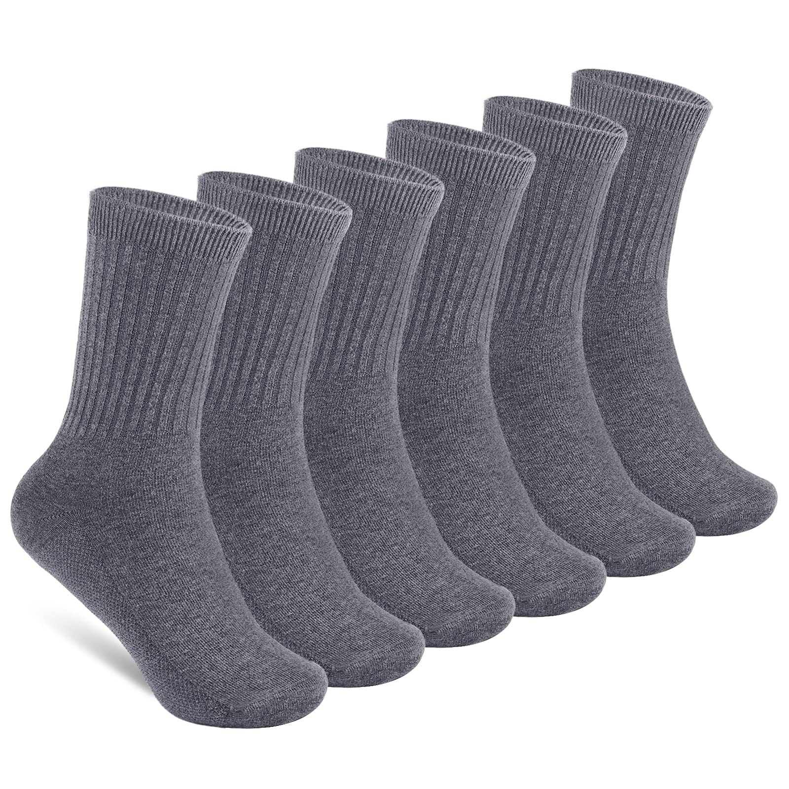Auranso Boys Crew Socks 6 Pairs Kids Girls Cushion Athletic Ankle Socks Deep Grey 3-5T