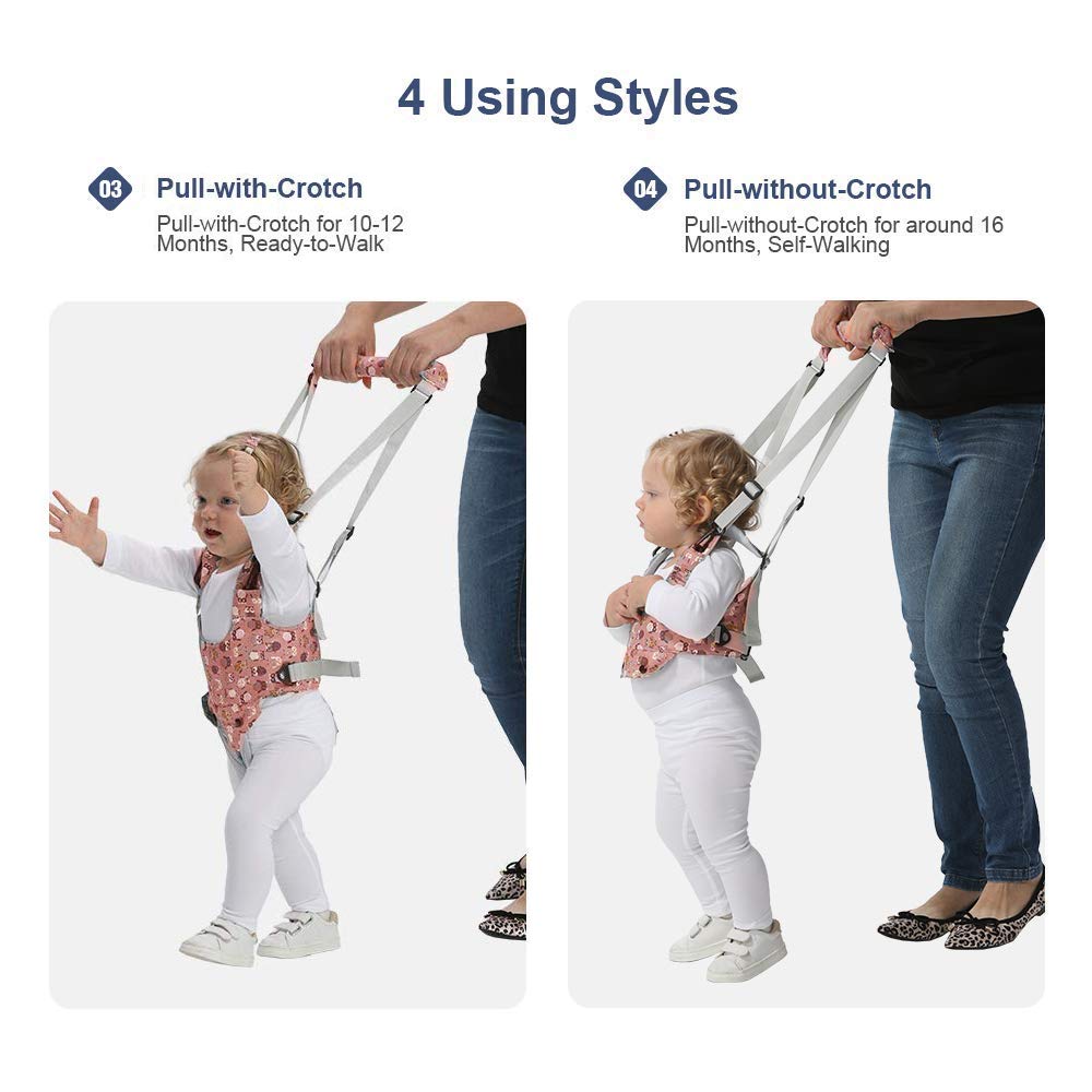 Baby Walker, Baby Walking Harness Sit to Stand Learning Helper Hand-held Assistant with Crotch Adjustable Safety Lifting & Pulling Dual-use Owl Print for Toddlers Infant Kids Activity (Red)