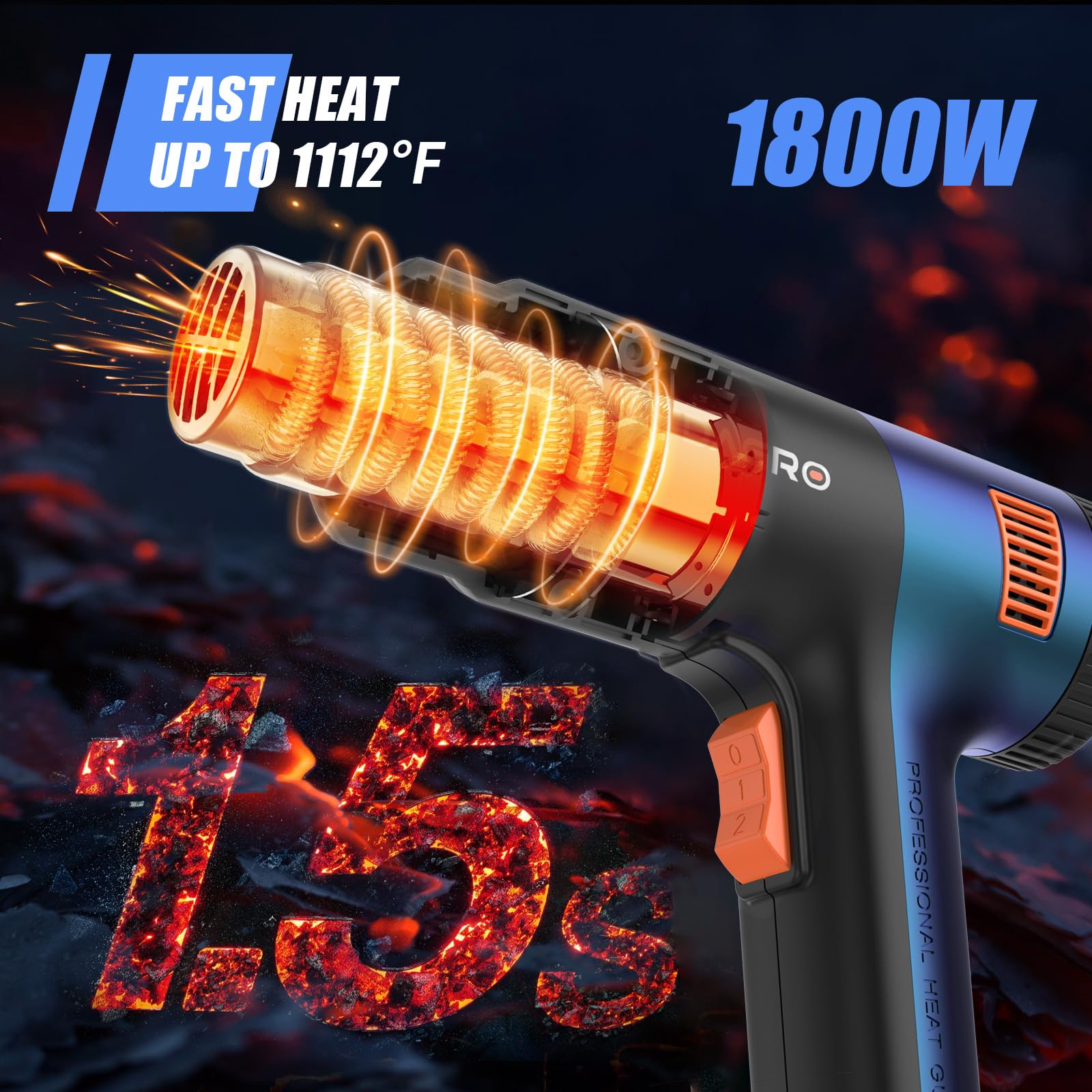 TDAGRO Heat Gun for crafting 1800W, 122℉~1202℉ Variable Temperature Control with 2-Temp Settings 4 Nozzles, 1.5s Fast Heating Blue Heat Gun for Resin, Shrink PVC Tubing/Wrapping/Crafts and Vinyl Wrap