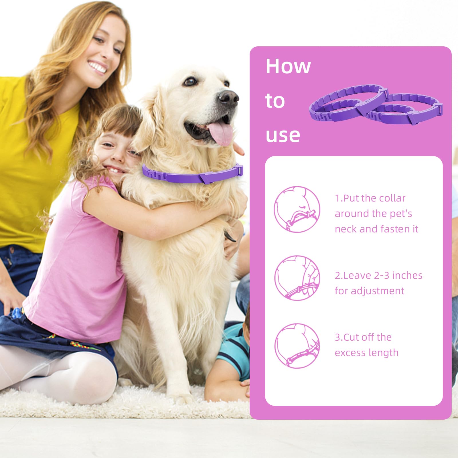 Calming Collar for Dogs 3 Packs Pheromone Collars Appeasing Dog Separation Anxiety Relief Stress 30 Days Calm Pheromones Relax Breakaway Design Adjustable Size Fit Medium Large Small Puppy (Purple)