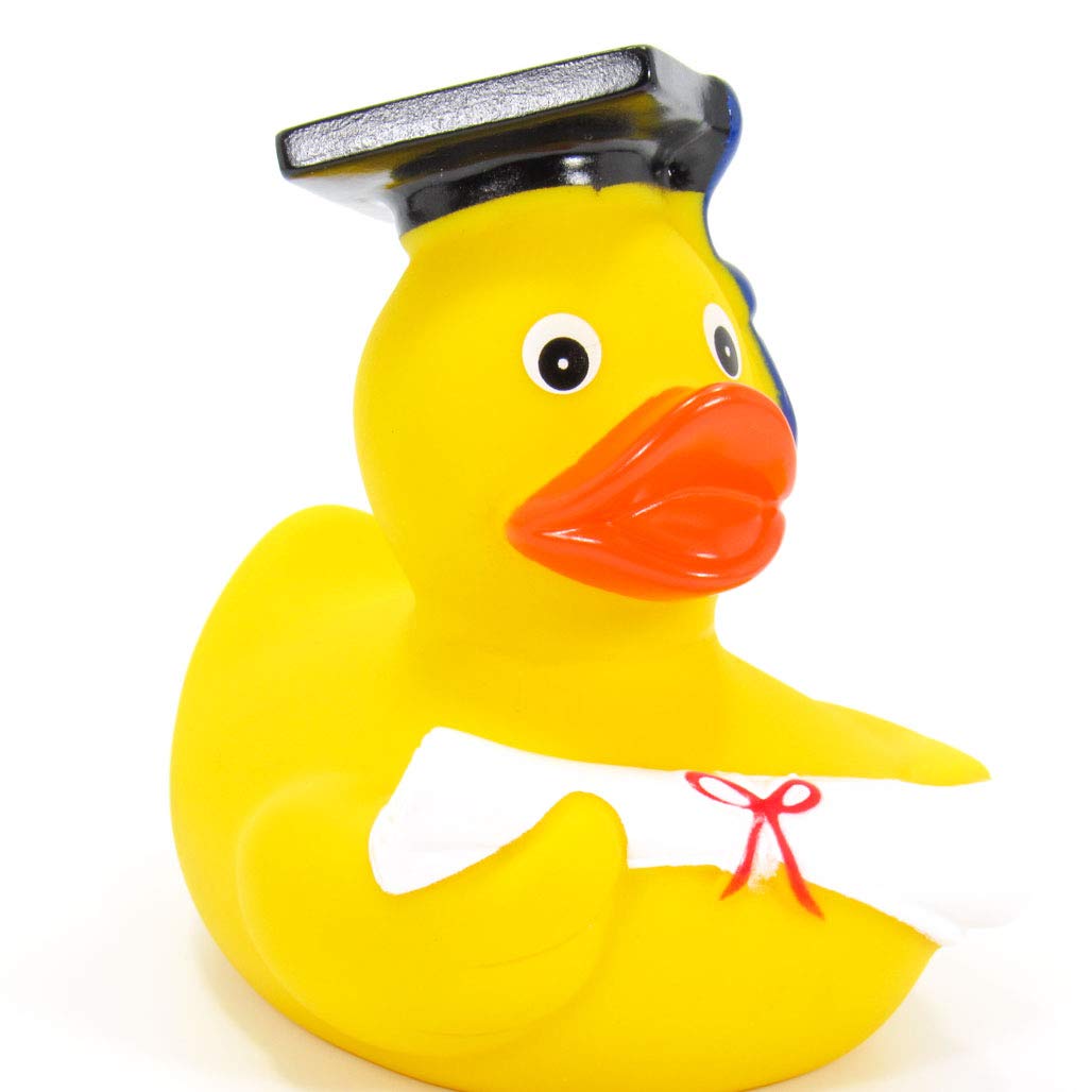 Graduation Diploma Rubber Duck Bath Toy | Squeaker Sound, Child Safe, Gift, Cake Topper, Part Favor | Collectable | 3.5” | Imported from Germany