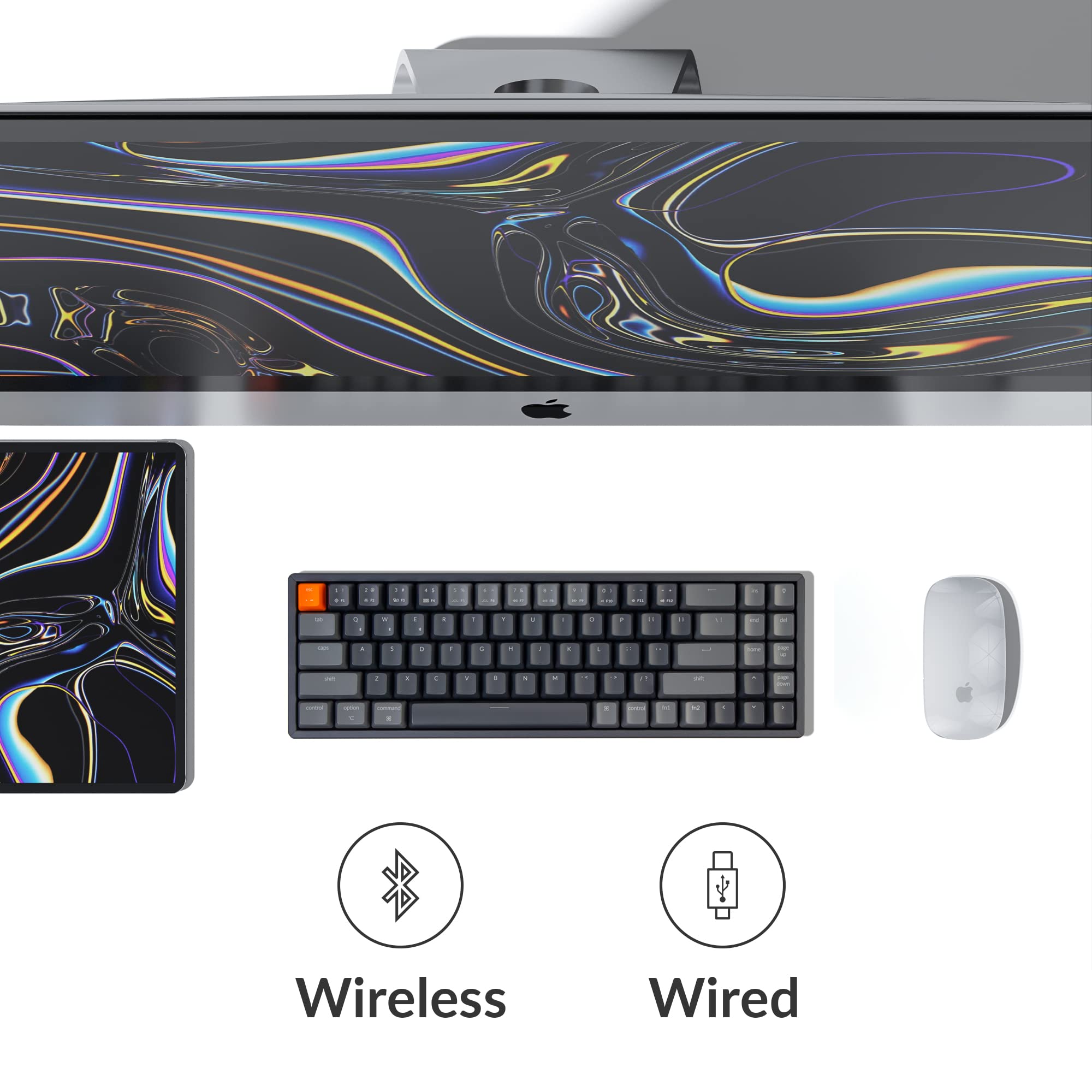 Keychron K14 70% Layout 72 Keys Bluetooth Wireless/USB Wired Mechanical Keyboard for Mac with Gateron G Pro Brown Switch/Multitasking/RGB Backlight/Aluminum Frame Computer Keyboard for Windows Laptop