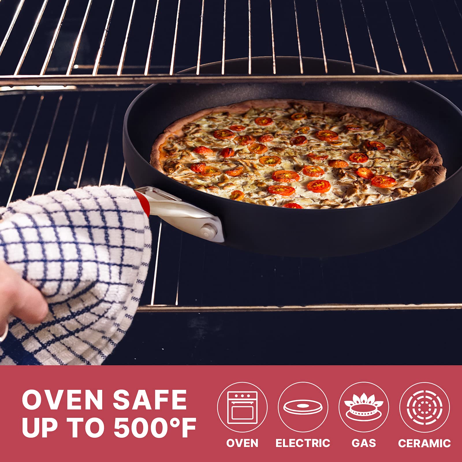 EPPMO Nonstick Fry Pan, Hard Anodized Open Small Skillet With Stay Cool Silicone Handle, 8 Inch