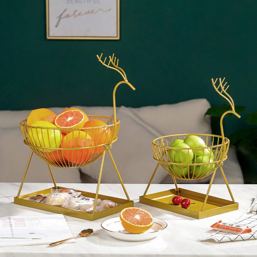 BESPORTBLE 1pc Deer Double Layer Fruit Basket Fruit Serving Basket Dry Fruit Holder Thank You Bags Wire Fruit Basket Fruits Metal Baskets Tabletop Decor Iron Household Fruit Dish