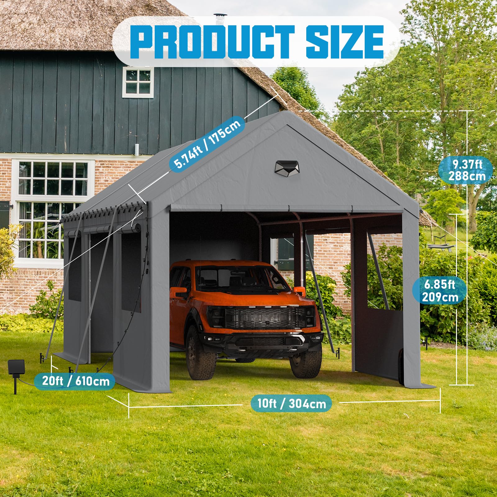 Benass 10x16 Carport, Heavy Duty Car Port, Portable Garage Carports Canopy with Roll Up Doors & Windows and Removable Sidewalls, White
