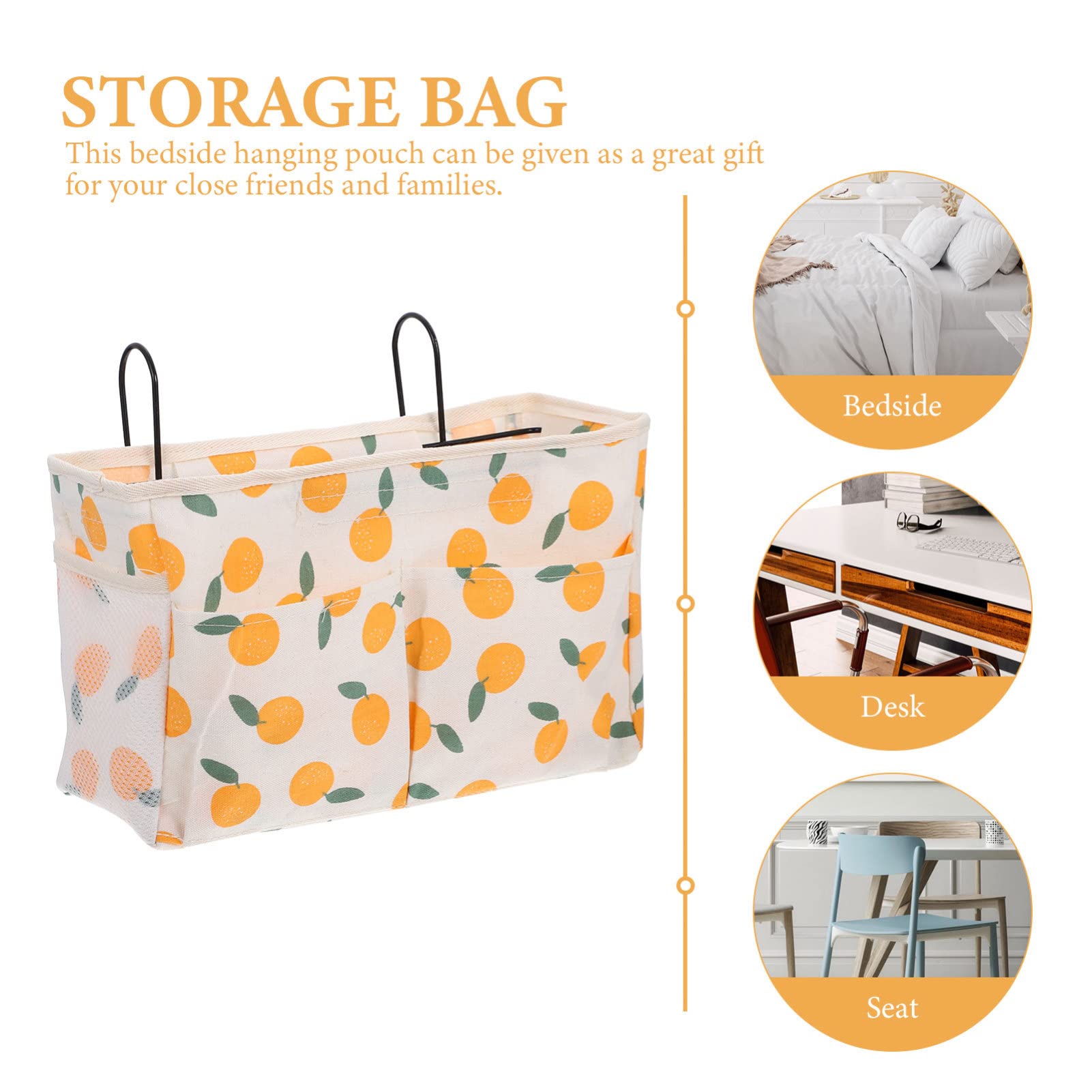 ARTIBETTER Fruit Hanging Basket Orange Bedside Cotton Linen Hanging Storage Bag Bed Storage Pocket Organizer Pouch Diaper Stacker for Bed Crib Craddle Baby Clothes Organizer Storage Bed Frame