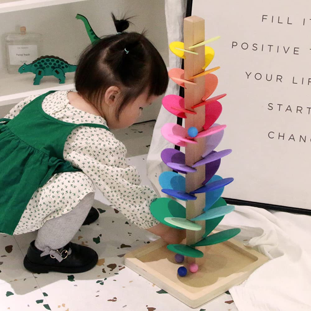 Anxus Wooden Toy Rainbow Singing Tree Marble Run Montessori Interactive Learning Toy for Kids Classroom or Home School Kids Room Toys Room Decoration Educational System Reward Gift (Large)