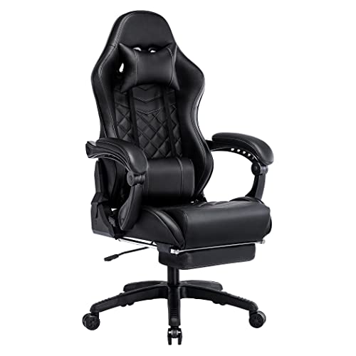 Blue Whale Massage Gaming Chair for Adults, 350LBS Office Chair with Retractable Footrest, Adjustable Armrest, Classic PU Leather Big and Tall Ergonomic Computer Chair