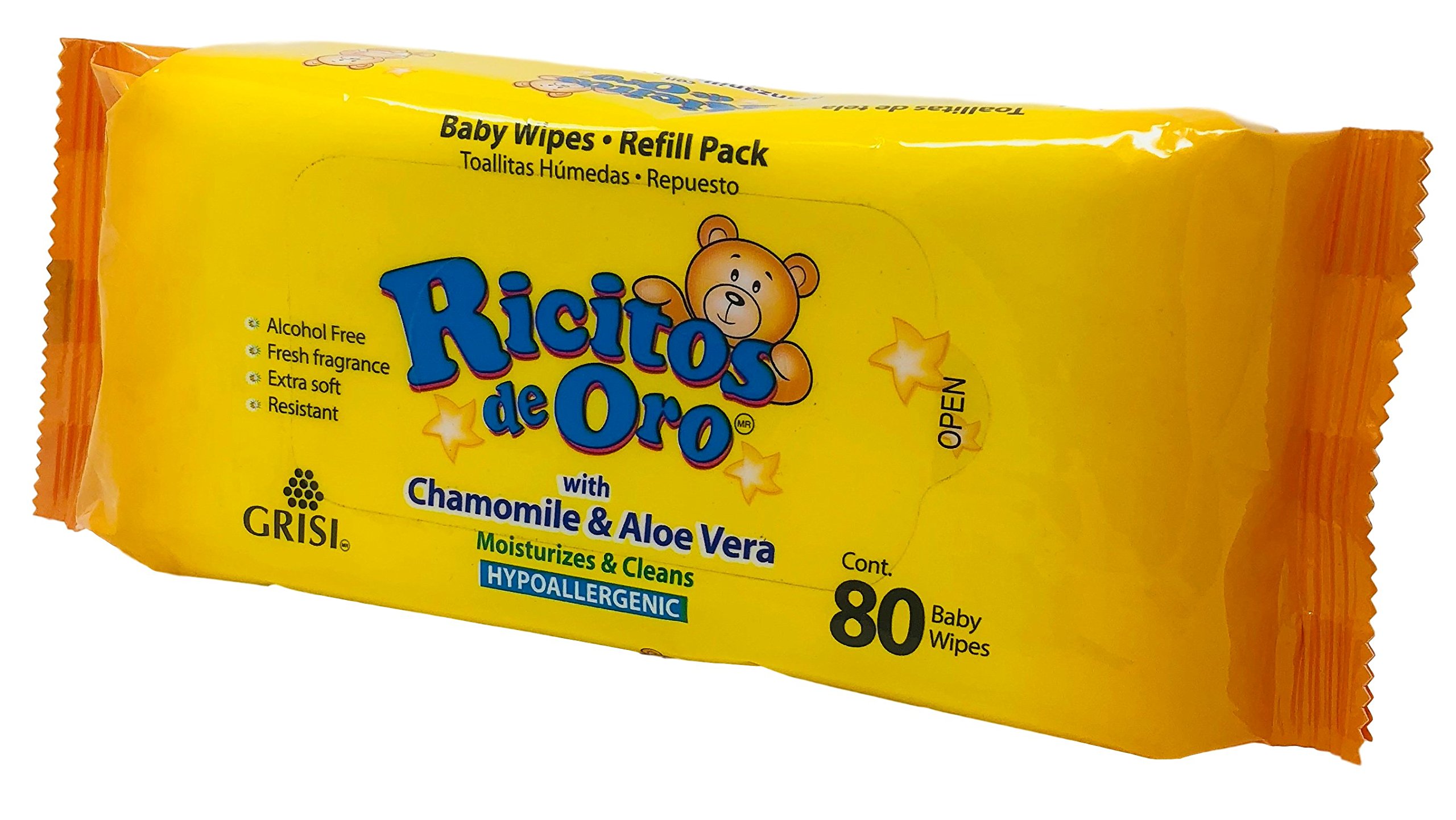Ricitos de Oro Baby Wipes Baby Wipes with Chamomile Extract and Aloe Vera 80 cont.