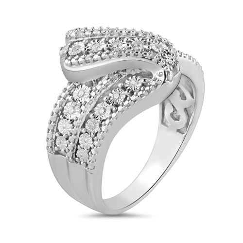 Amazon Essentials Sterling Silver Diamond 3 Row Twist Fashion Band Ring (1/10 cttw), Size 8, (previously Amazon Collection)