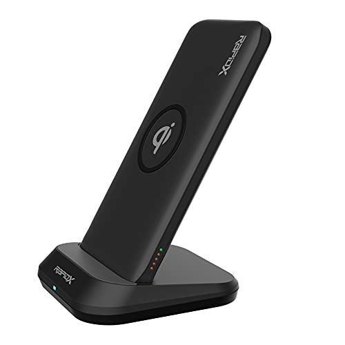 RapidX Myport 10000 mAh Power Bank, 10W Wireless Charging (Qi-Certified) & Charging Stand, 1 USB-C Input/Output (18W), 1 USB Output for iPhone and Android (Black)