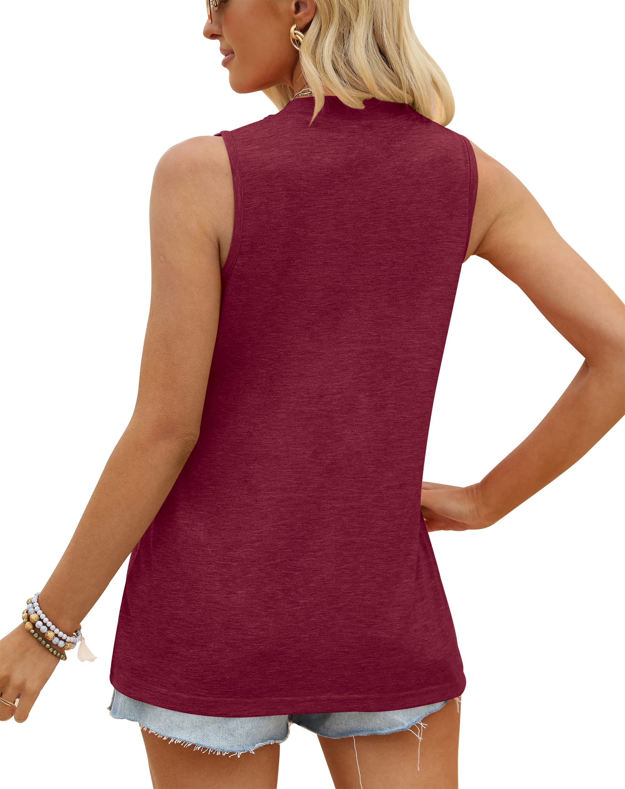 Auremore Workout Tank Tops for Women V Neck Sleeveless Blouses Casual Loose Fitting Tees Red