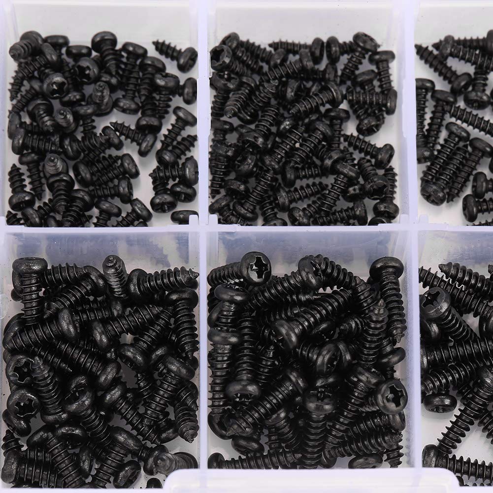 Black Self Tapping Screws,400Pcs Stainless Steel/Micro/Tiny/Mini Self-Tapping Screws, M2/M2.6 Phillips Pan Head Screws Kit for Laptop Computer Repair,Cross Recessed Wood Screws.