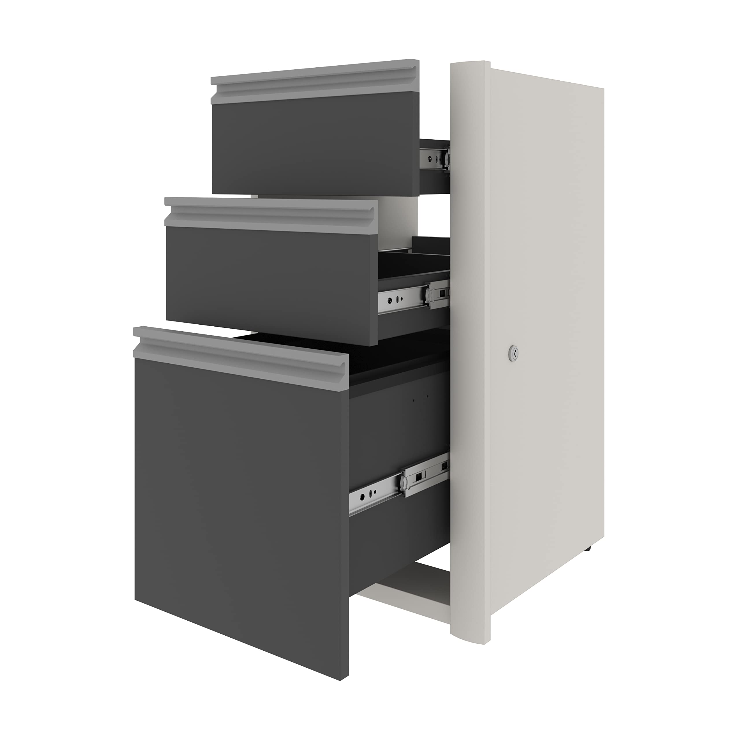 Bestar Connexion 16W Add-On 3 Drawer Pedestal in slate & sandstone