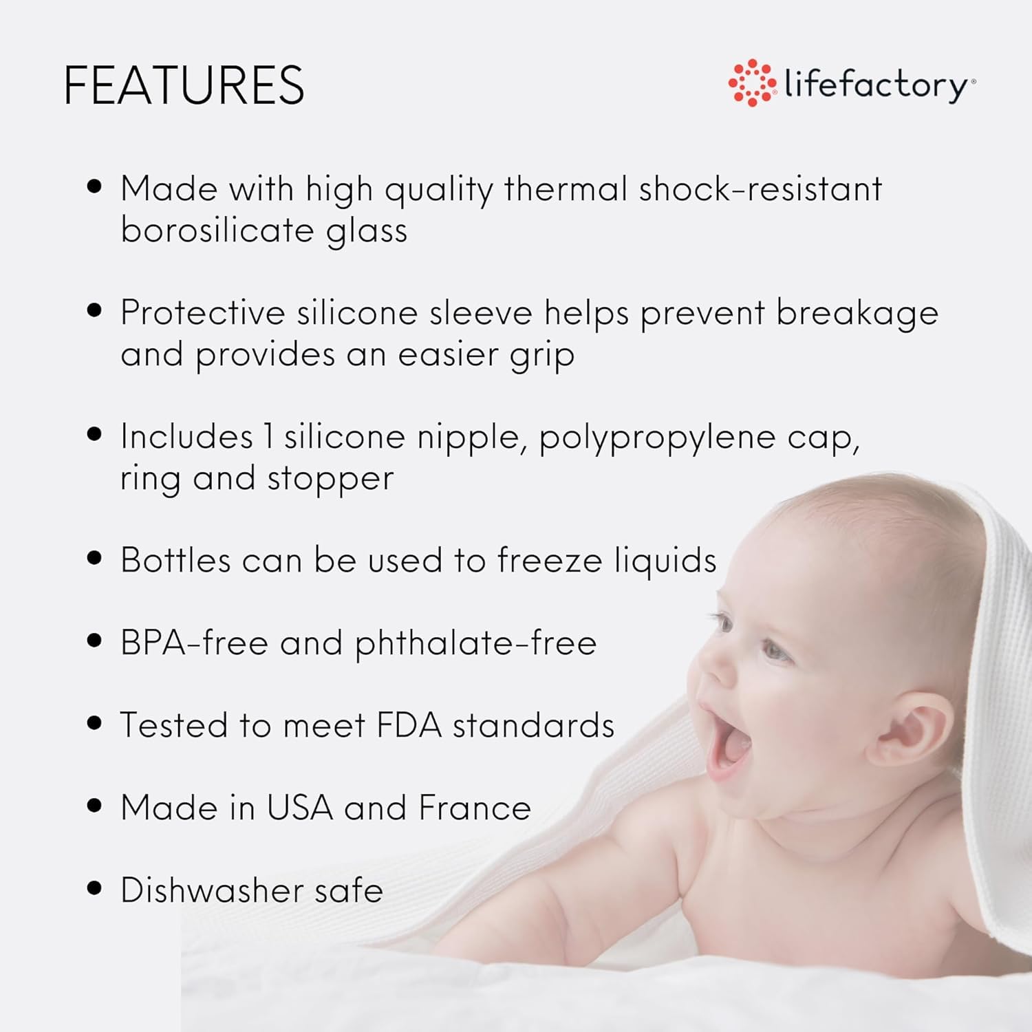 Lifefactory Glass Baby Bottles with Silicone Protection - 2-Pack, 4 oz Bottles, Sky Blue