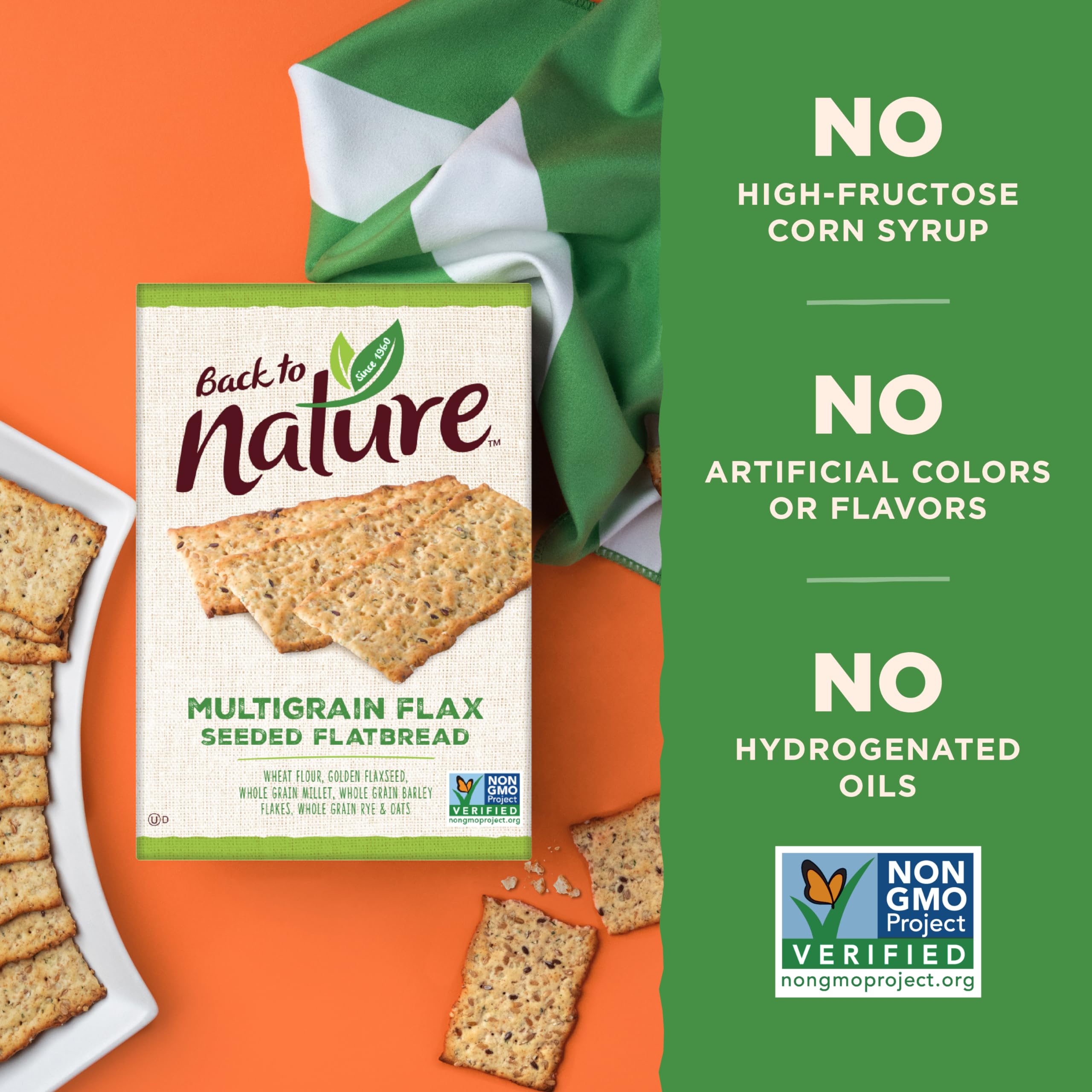 Back to Nature Multigrain Flax Seeded Flatbread Crackers - Dairy Free, Non-GMO, Made with Wheat Flour & Whole Grains, Delicious & Quality Snacks, 5.5 Ounce