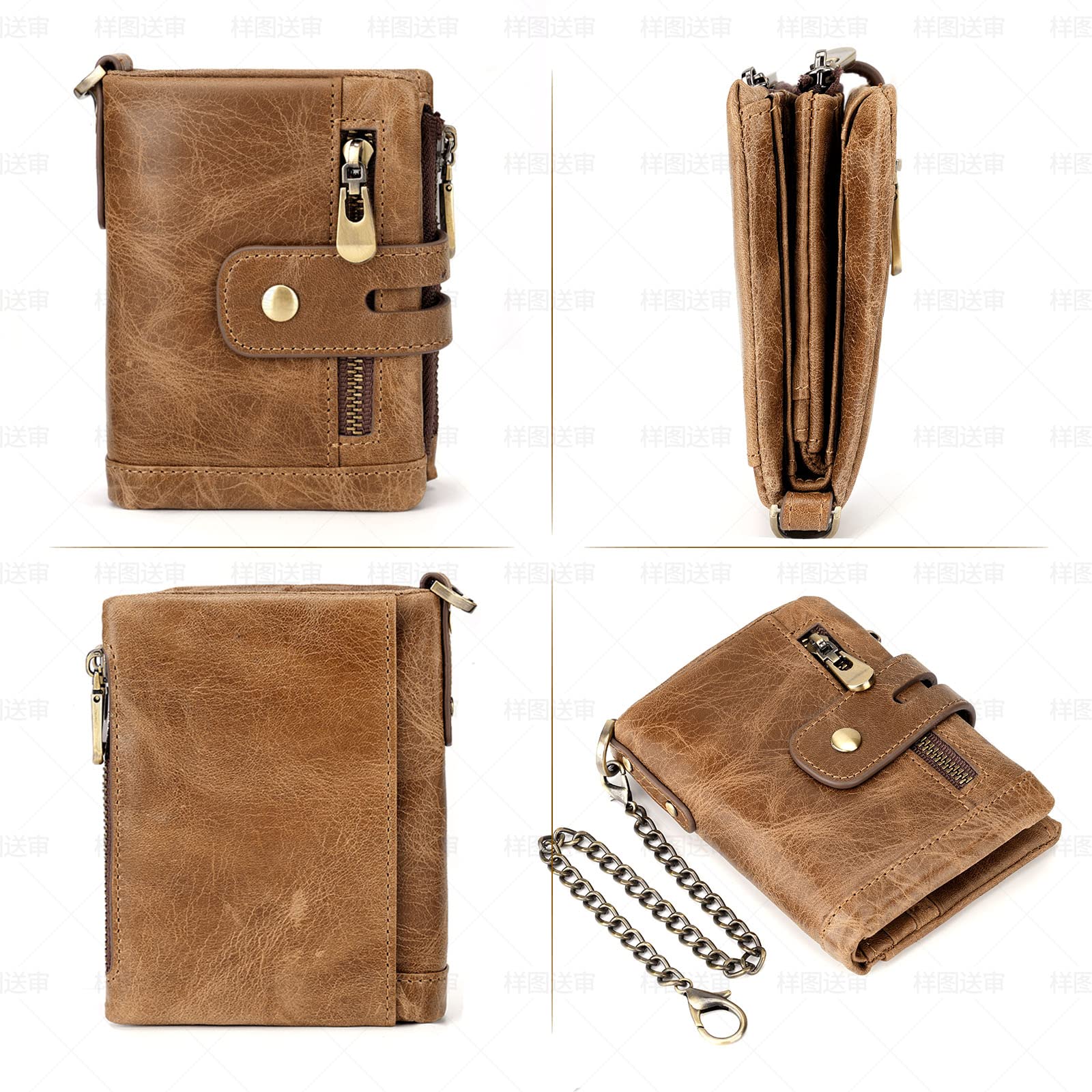 Alkenred Vintage Small Women's wallet RFID Blocking Chain ladies purse leather (brown)
