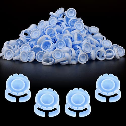 ANYINS Glue Rings 100PCS Eyelash Extensions Glue Disposable Rings for Lash Extension Supplies Lash Glue Holder Fanning Blooming Cups for Lash Glue for Eyelash Extensions(Blue)