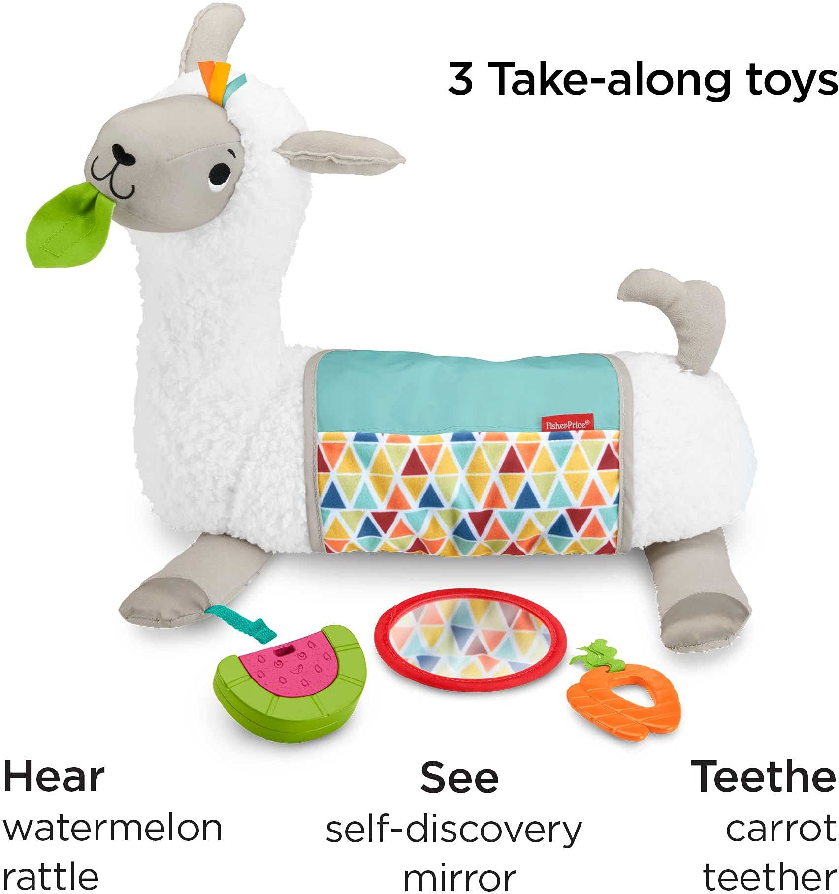 Fisher-Price Baby Toy Grow-with-Me Tummy Time Llama Wedge Support with Mirror, Teether & Rattle, Developmental Play for Newborns Ages 0+ Months