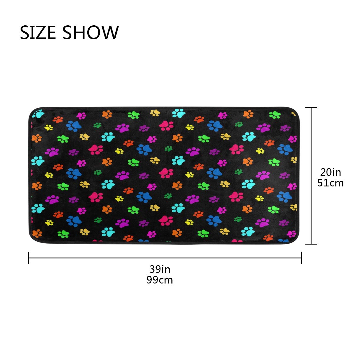 Blueangle Colorful Dog Paw Print Kitchen Rugs Microfiber Cushioned Mats Soft Non-Slip Kitchen Floor Mats Washable Comfort Doormats (20β x 39β)